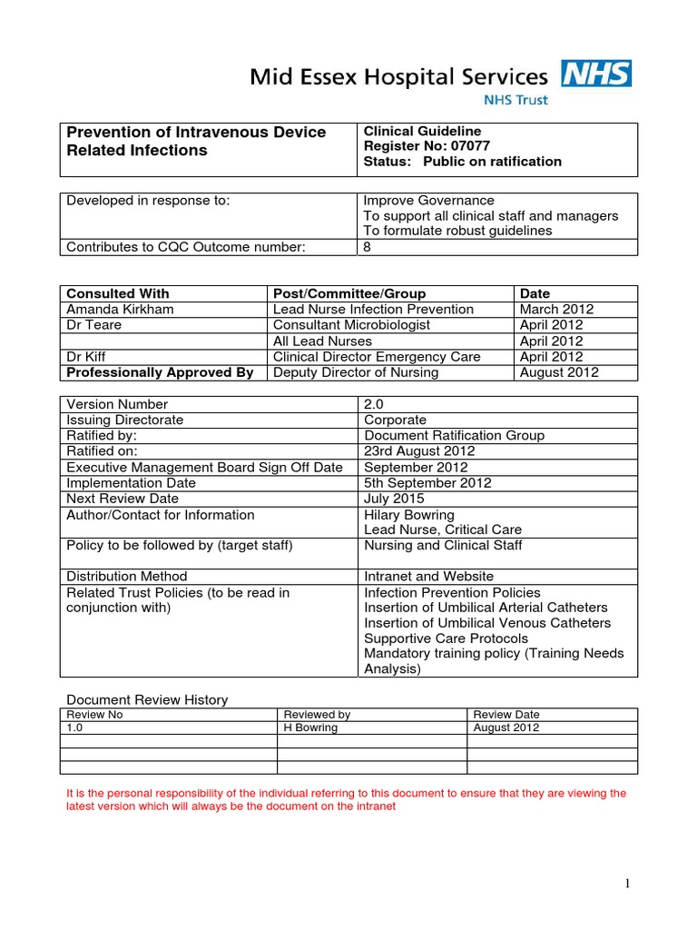 Prevention of IV Related Infections 2.0 | PDF | Intravenous Therapy ...