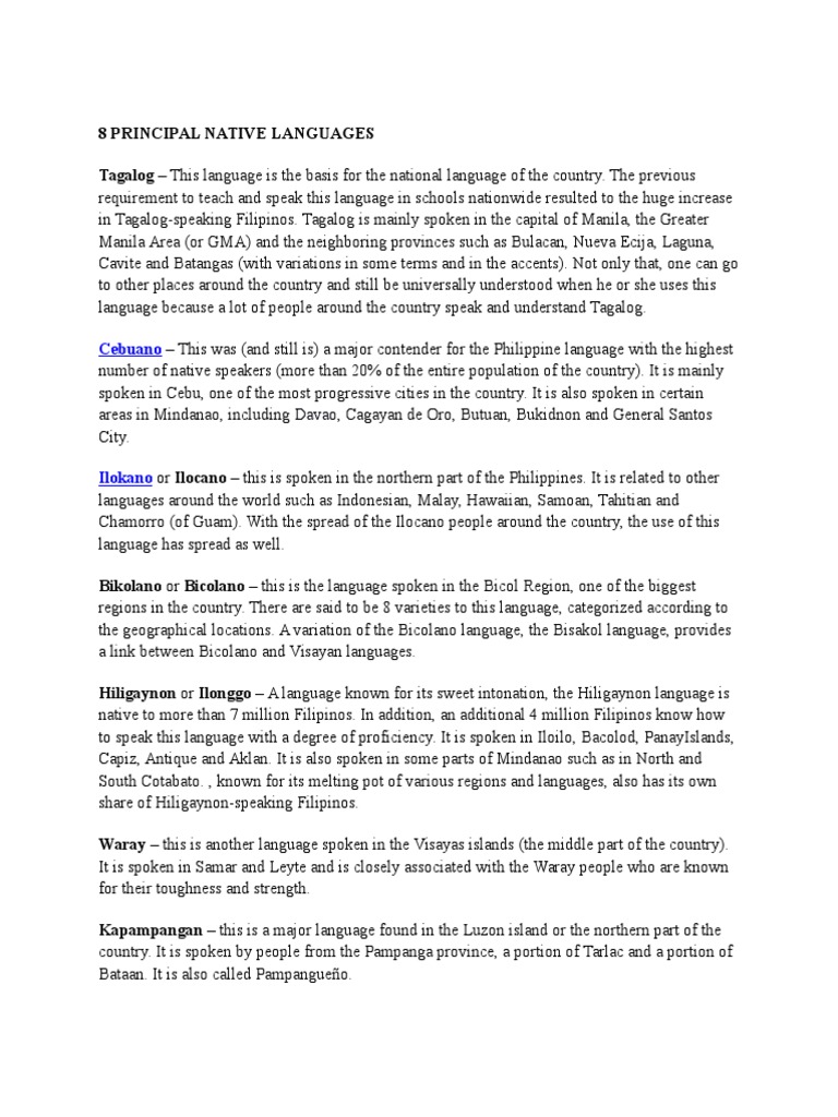 8 Principal Native Languages | PDF | Tagalog Language | Languages Of ...