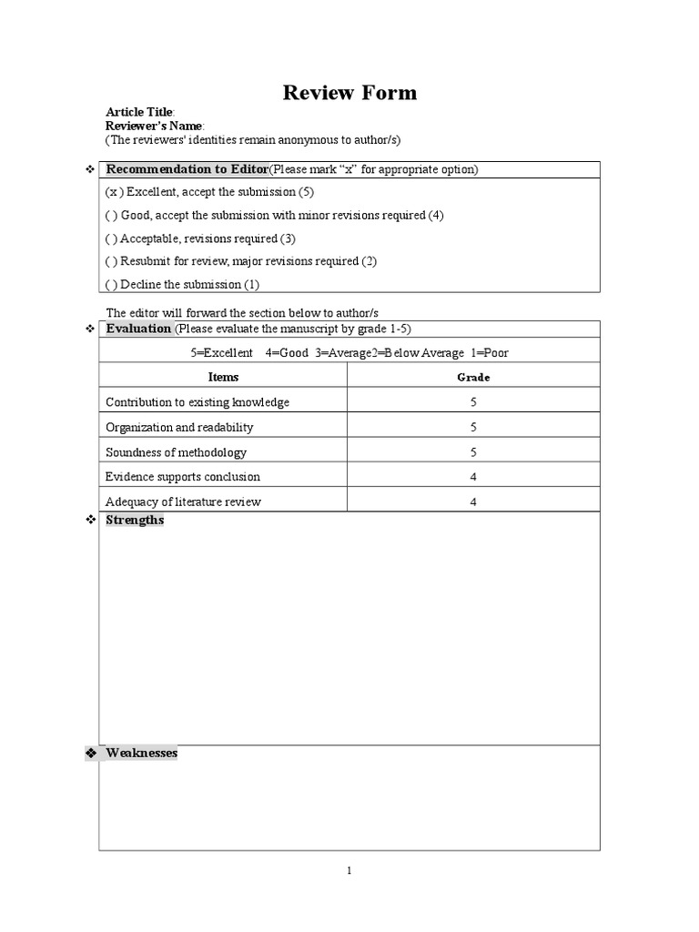 Review Form: Recommendation To Editor | PDF
