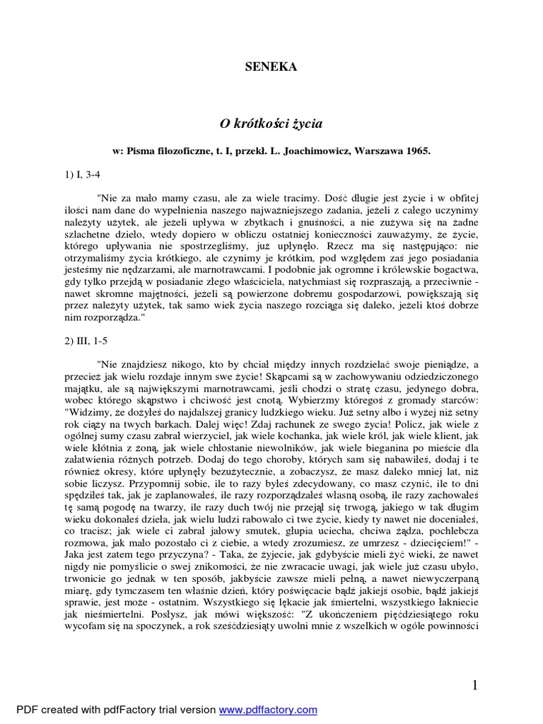 O Krotkosci Zycia - Seneka | PDF