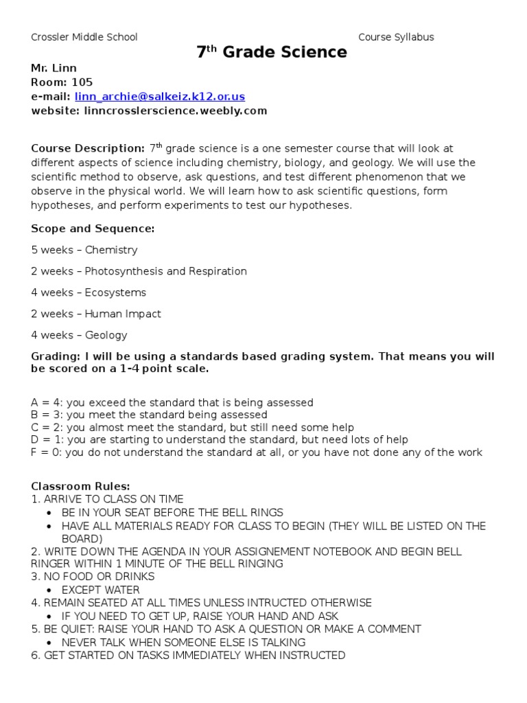 7th grade science syllabus | Experiment | Teaching