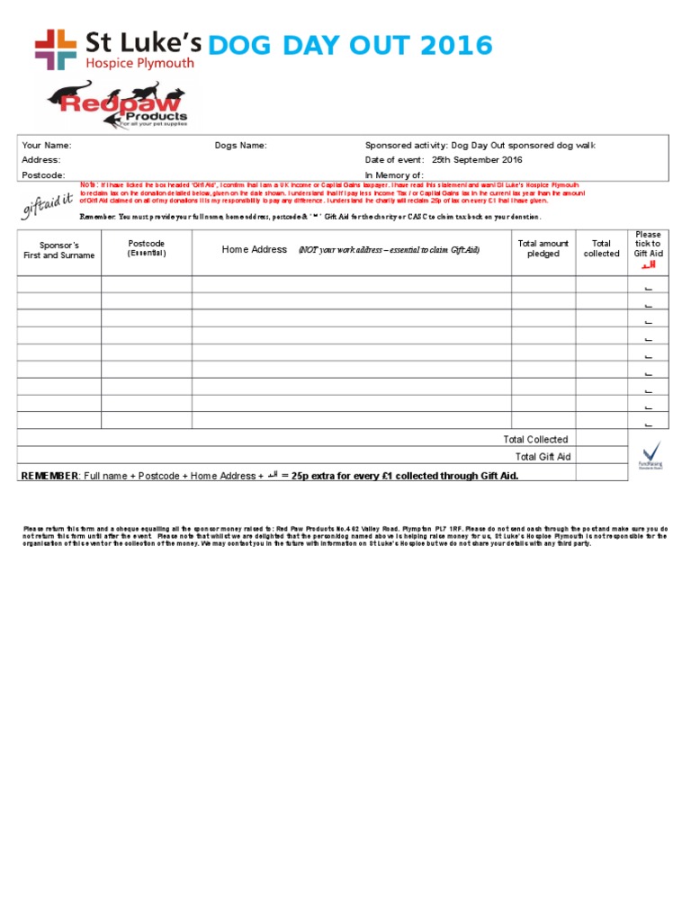 Dog Walk Sponsor Form 1 | PDF | Taxation | Taxes