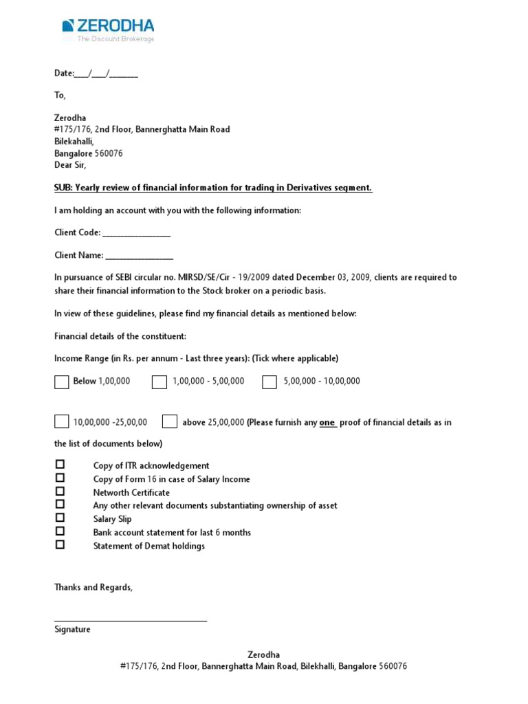 Zerodha Yearly Financial Review Form | PDF