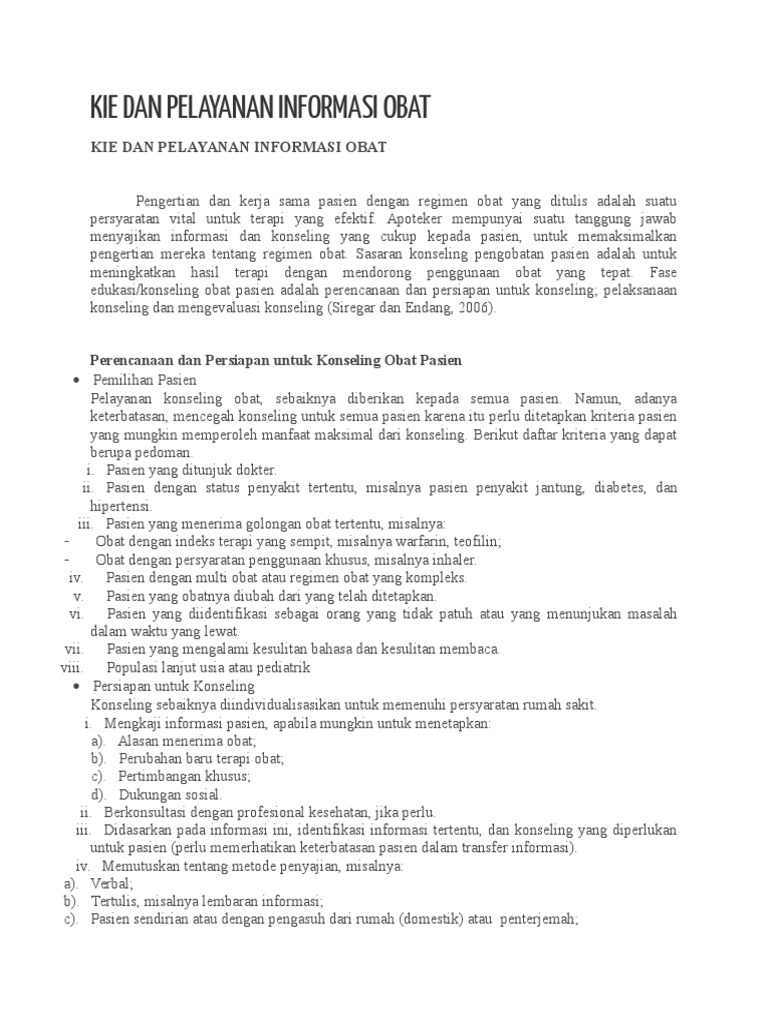Kie Dan Pelayanan Informasi Obat | PDF
