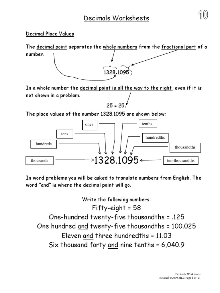 Basic Skills Decimals | PDF | Fraction (Mathematics) | Division ...