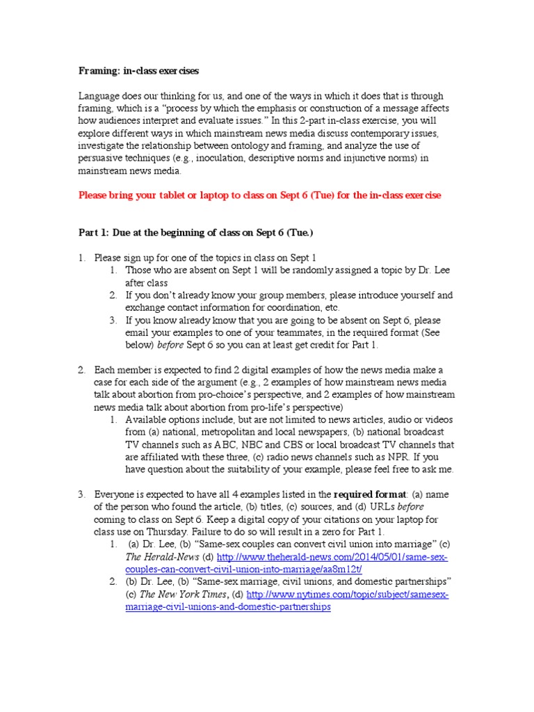 Framing In-Class Exercise | PDF | Framing (Social Sciences) | New Media