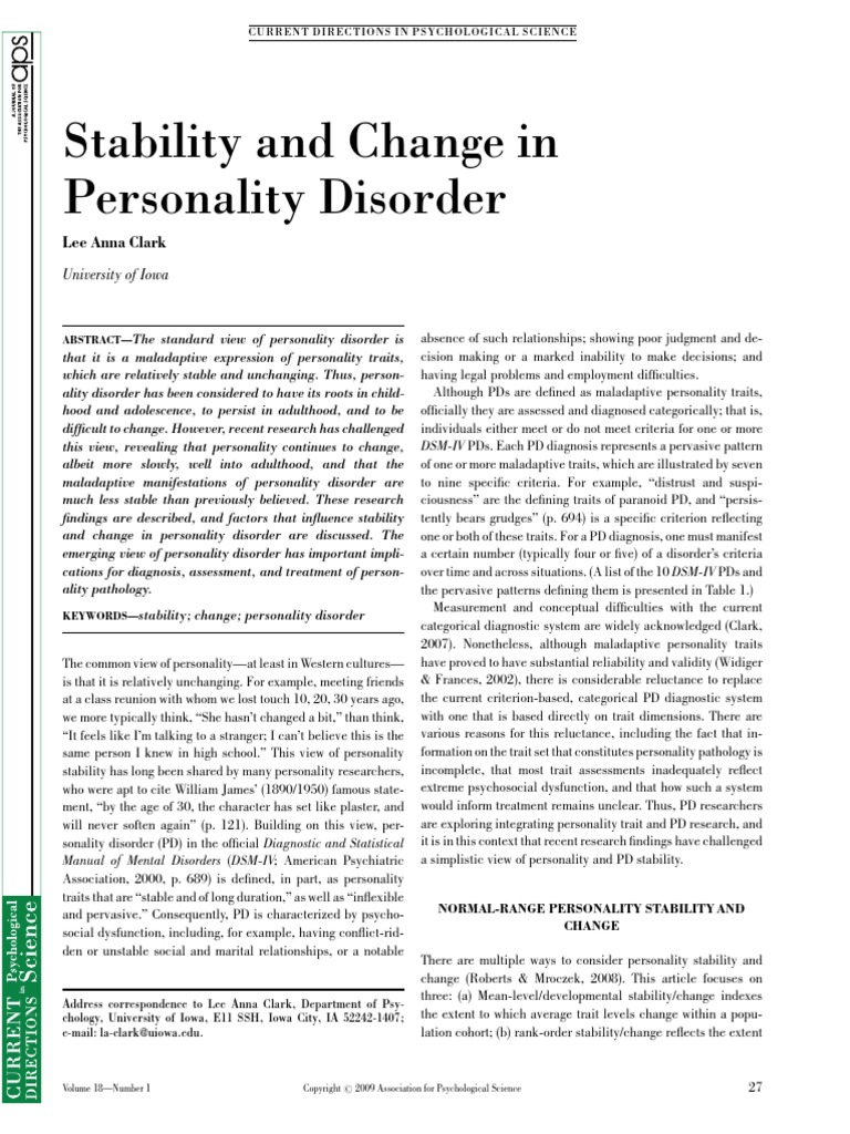 Stability and Change in Personality Disorder | PDF | Personality ...
