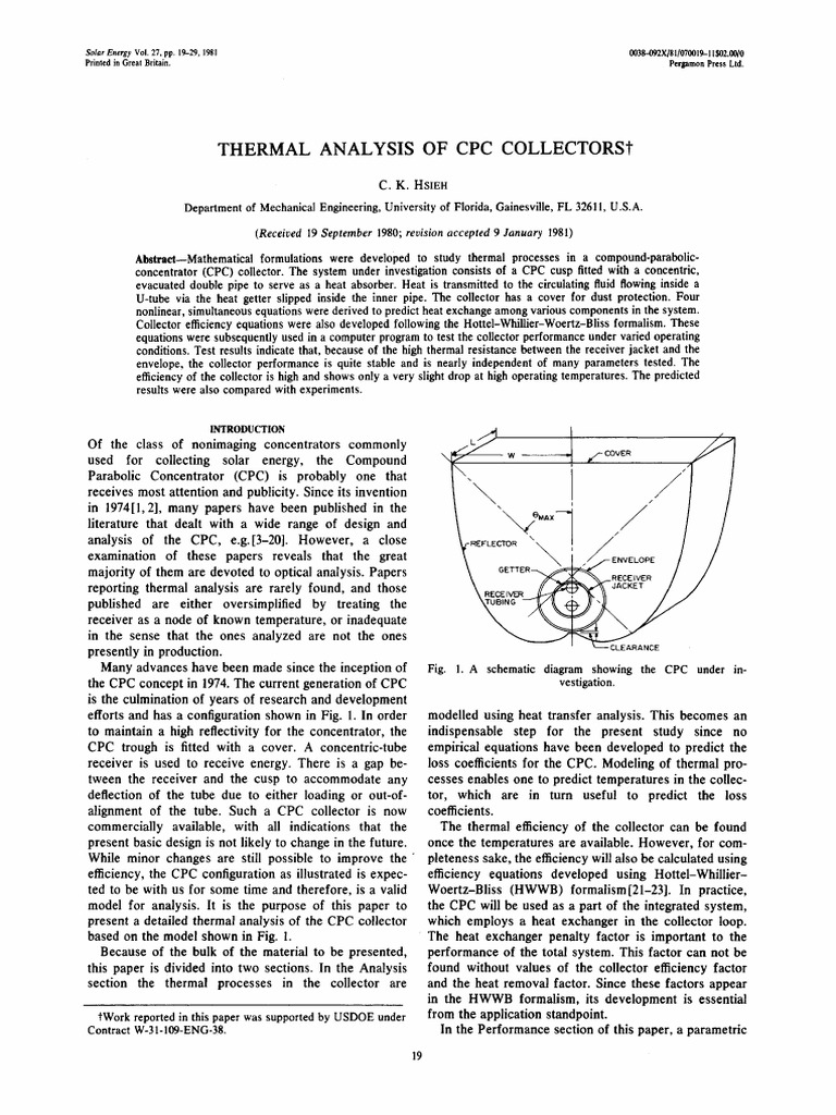 Thermal Analysis of CPC Collector | PDF | Heat | Heat Transfer