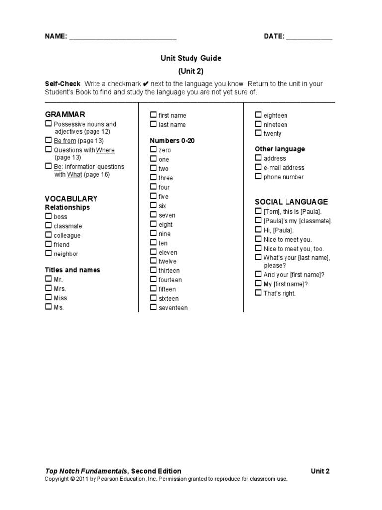 Unit Study Guide (Unit 2) | PDF