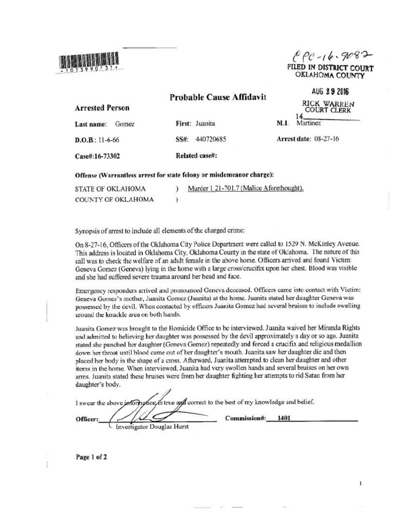 Juanita Gomez Probable Cause Affidavit | PDF