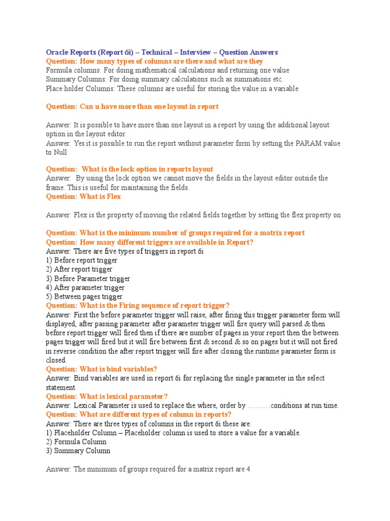 Oracle Apps Reports Interview Questions | PDF | Parameter (Computer Programming) | Pl/Sql
