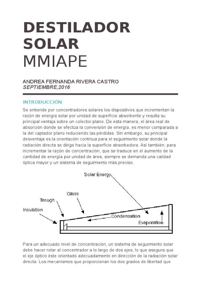 Destilador Solar: Diseño y Funcionamiento | PDF | Energía solar | Calor
