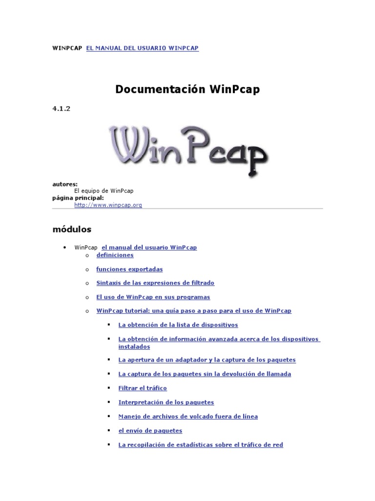 Manual de Usuario de WinPcap 4.1.2 | PDF | Microsoft Windows | Windows 2000