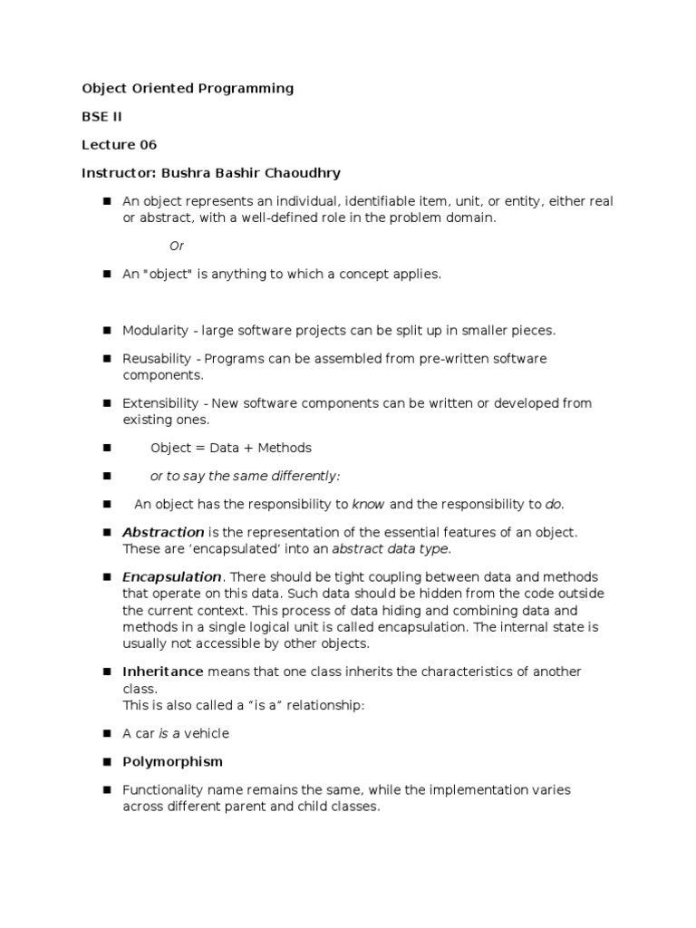 Object Oriented Programming | PDF | Class (Computer Programming ...