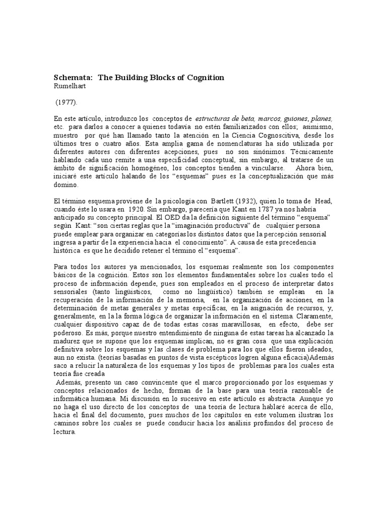 Rumelhart, Schemata | PDF | Analizando | Conocimiento