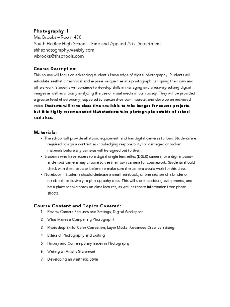 Photography II Syllabus | PDF | Portrait Photography | Camera