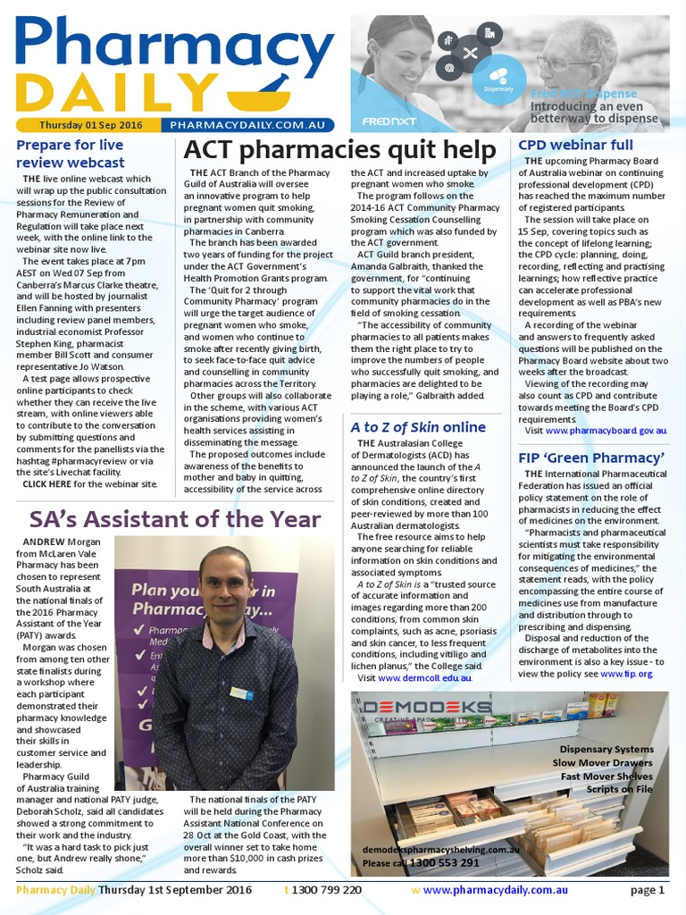 Pharmacy Daily For Thu 01 Sep 2016 - ACT Pharmacies Quit Help ...