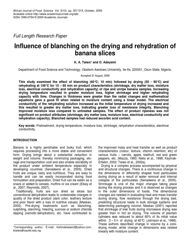 Blanching of Banana | PDF | Banana | Cell Membrane