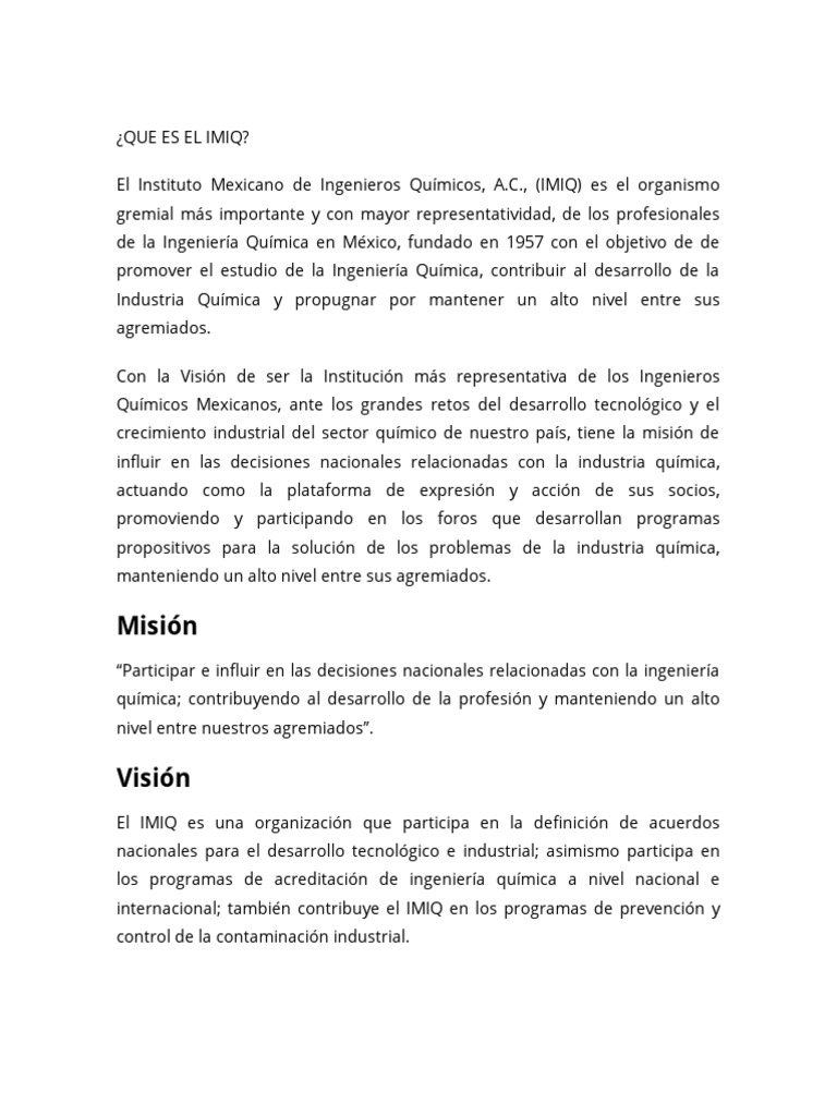 Que Es El Imiq | PDF | Ingeniería Química | Ingeniería