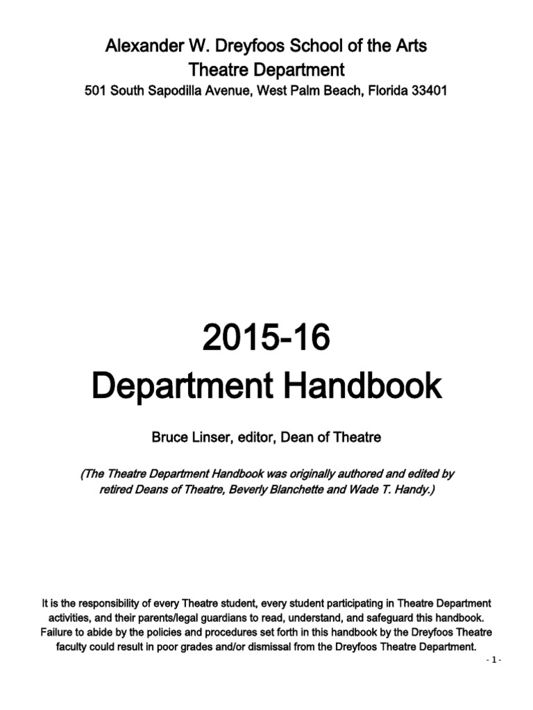 The Dreyfoos School of the Arts Theatre Department Handbook: An ...