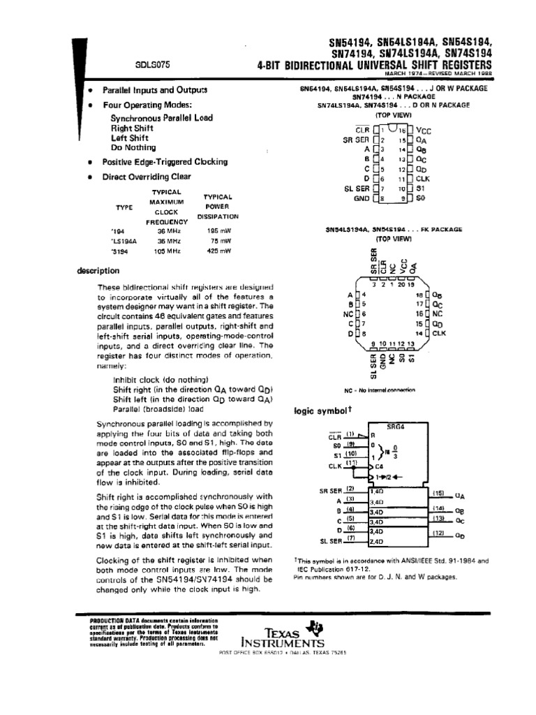 Datasheet 74194 | PDF | Electrónica | Informática y tecnología de la ...