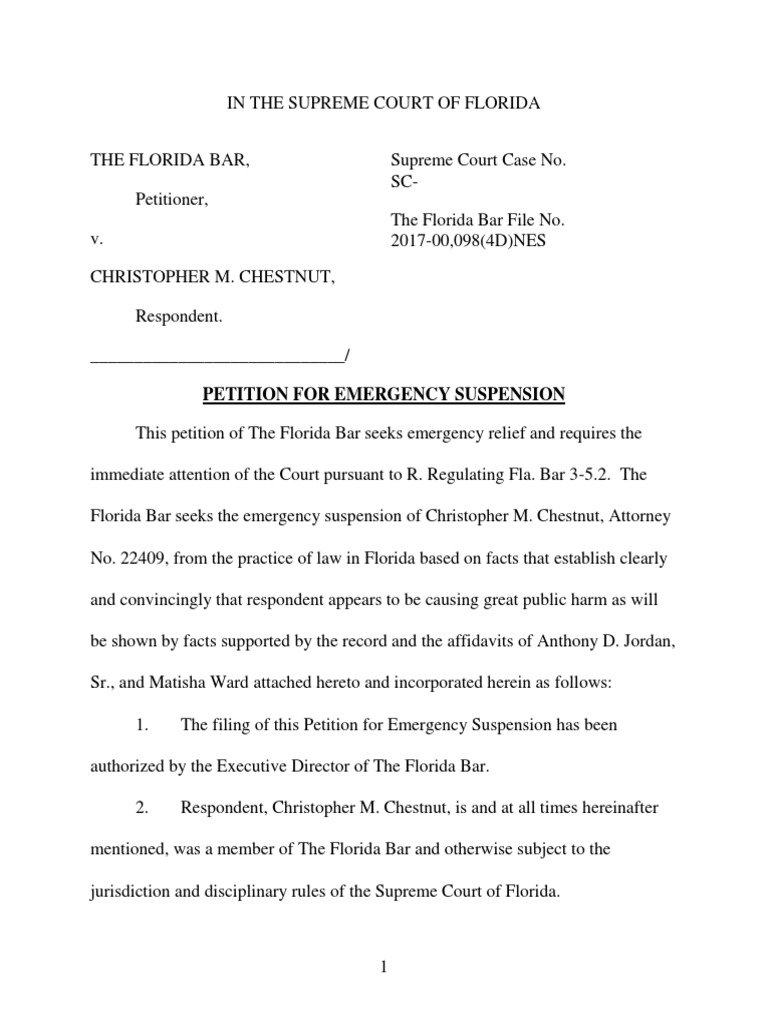 Florida State Bar 2016.8.31 Emergency Suspension Christopher M ...