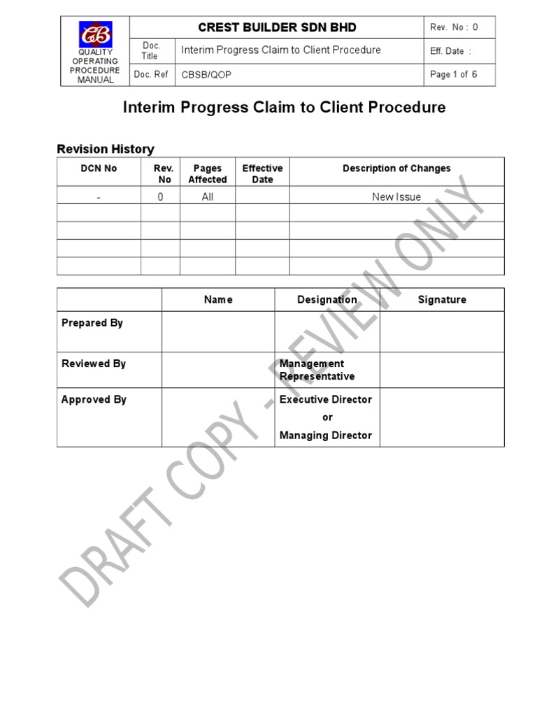 1-Interim Progress Claim To Client (Draft 14.07.15) | PDF | Government Information | Business
