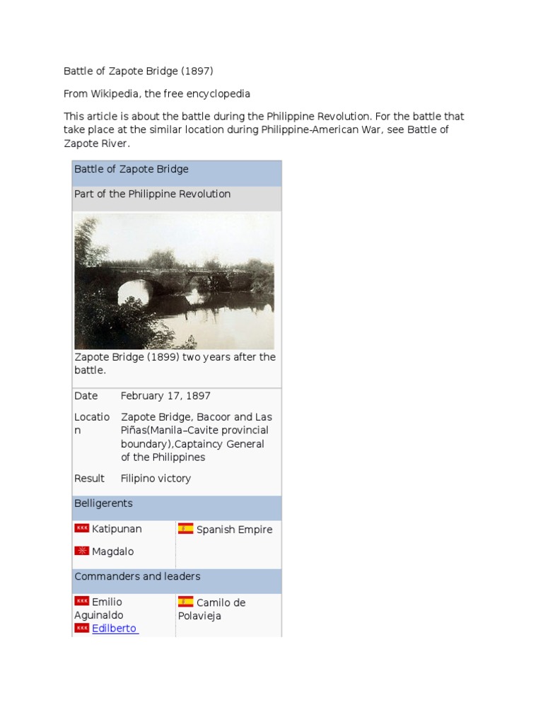 Battle of Zapote Bridge | PDF | Independence | Philippines