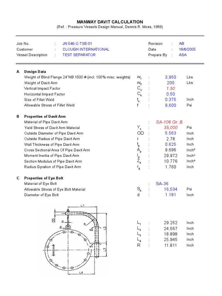 Davit Calc | PDF | Pipe (Fluid Conveyance) | Mechanical Engineering