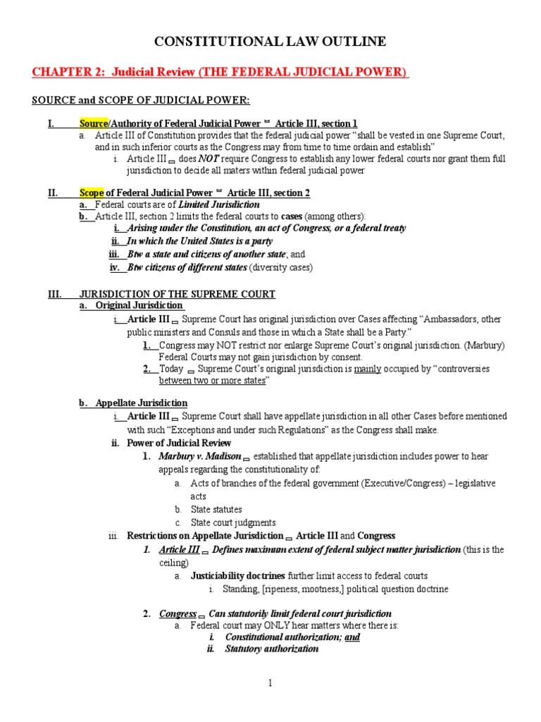 Constitutional Law Outline | PDF | Standing (Law) | Article Three Of ...