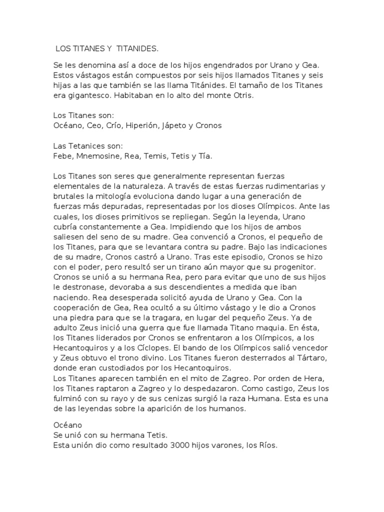 Los Titanes y Titanides | PDF | Zeus | Dioses griegos