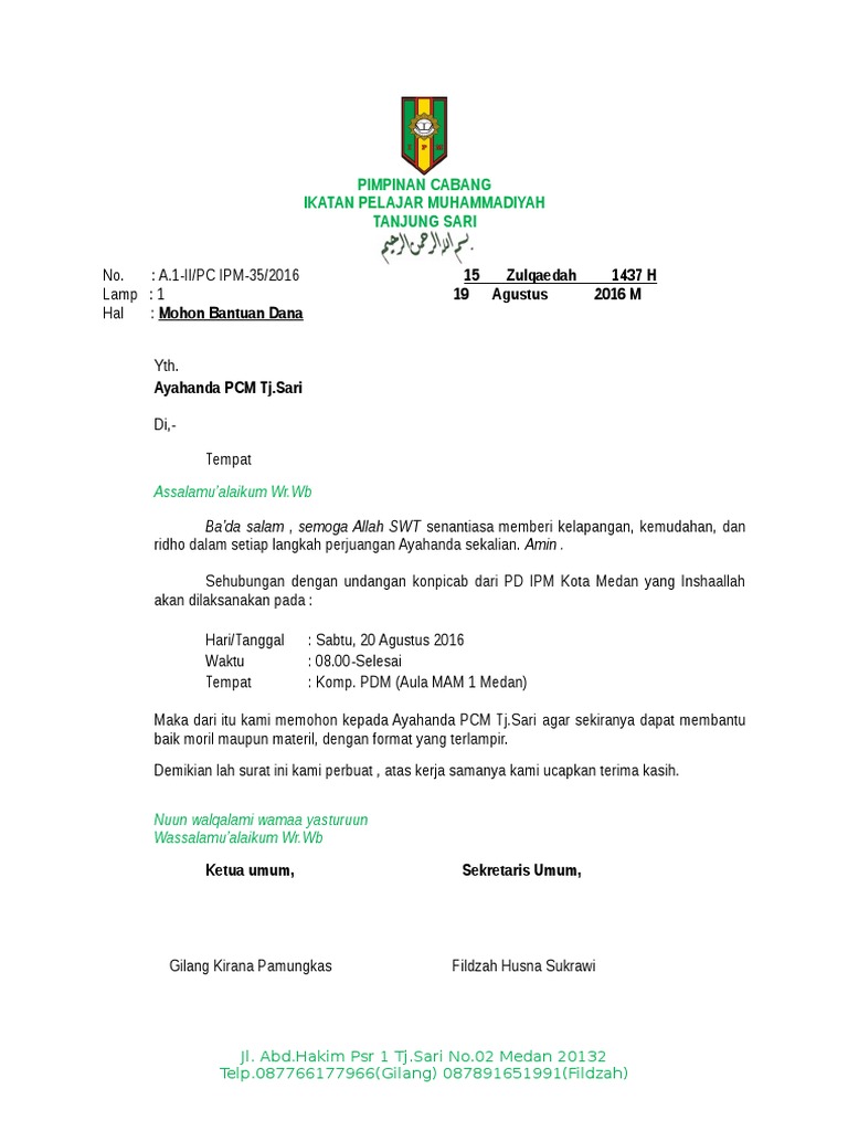 Surat Mohon Dana Ipm TJ Sari | PDF