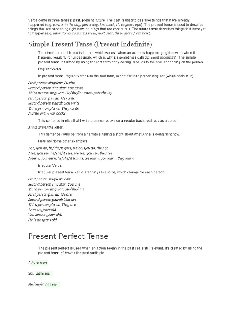 Verbs Come in Three Tenses | PDF | Perfect (Grammar) | Grammatical Tense