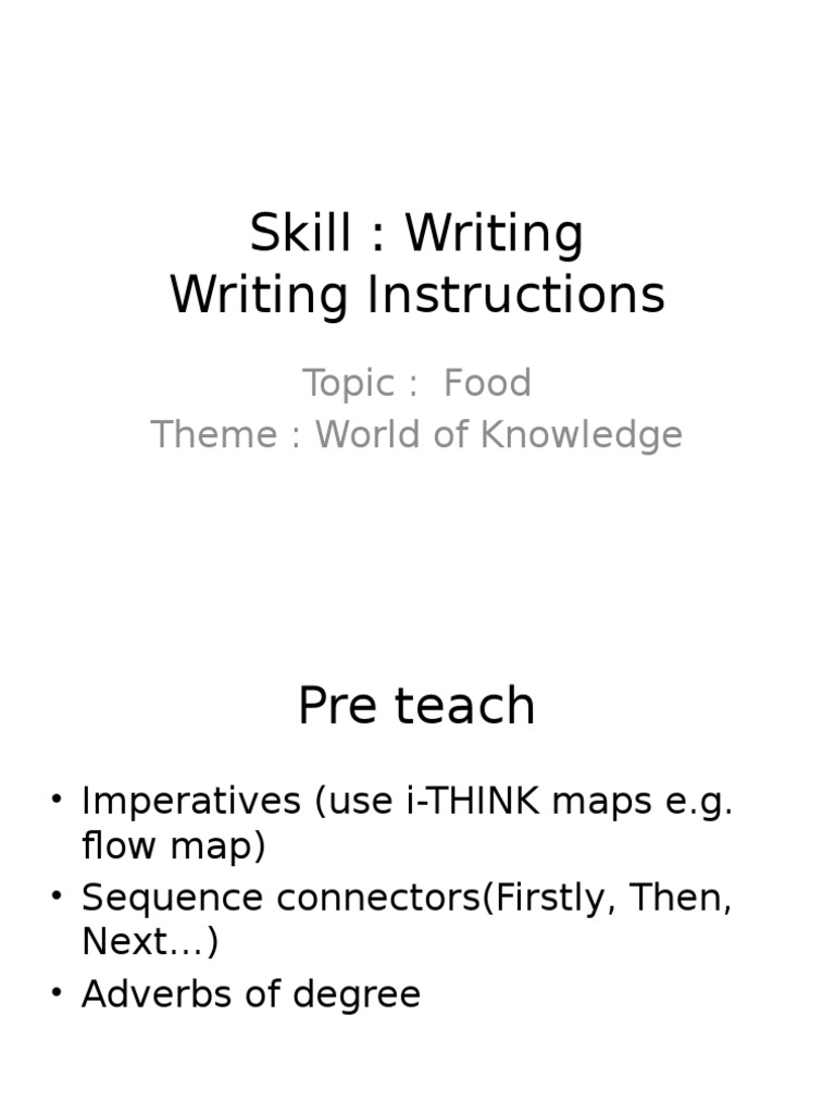 Skill: Writing Writing Instructions: Topic: Food Theme: World of ...