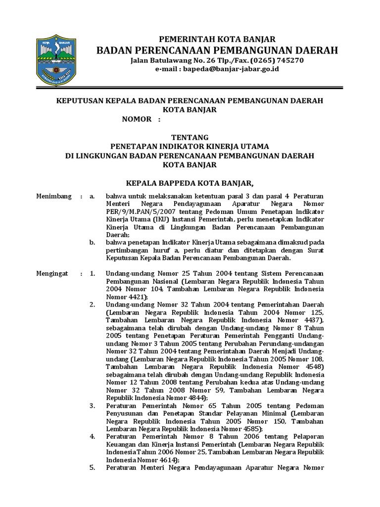 SK Penetapan IKU Bappeda | PDF