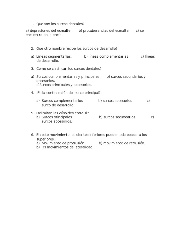 Tipos y funciones de los surcos dentales | PDF
