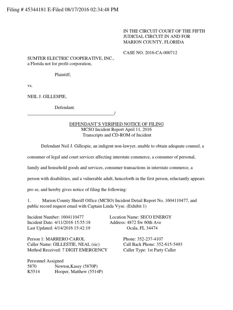 Defendant's Verified Notice of Filing MCSO Report-Transcripts-CD-ROM ...