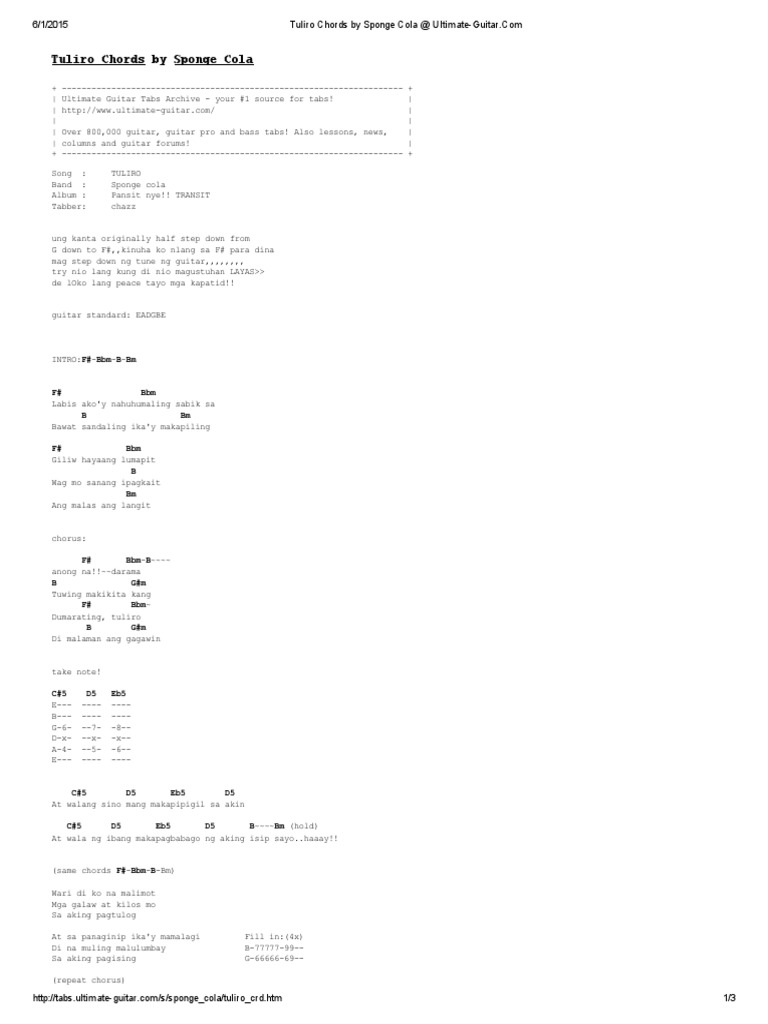 Tuliro Chords by Sponge Cola at Ultimate-Guitar | PDF