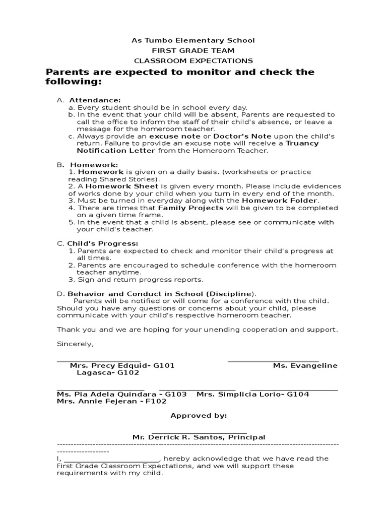 First Grade Classroom Expectations | PDF | Career & Growth | Self ...