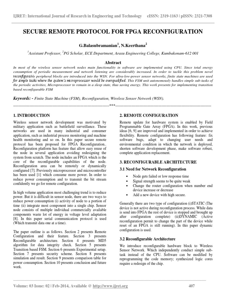 Secure Remote Protocol For Fpga Reconfiguration Pdf Field Programmable Gate Array Wireless