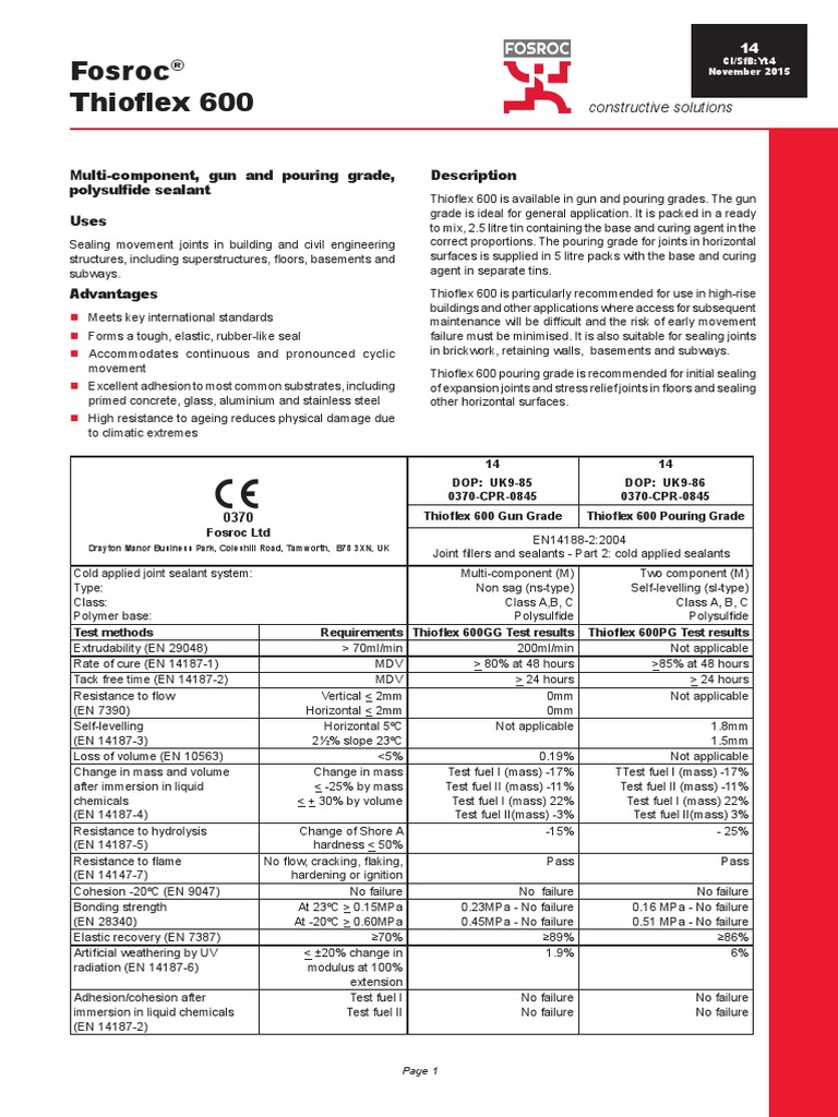 Thioflex 600 24.1115 | PDF | Manmade Materials | Chemical Substances