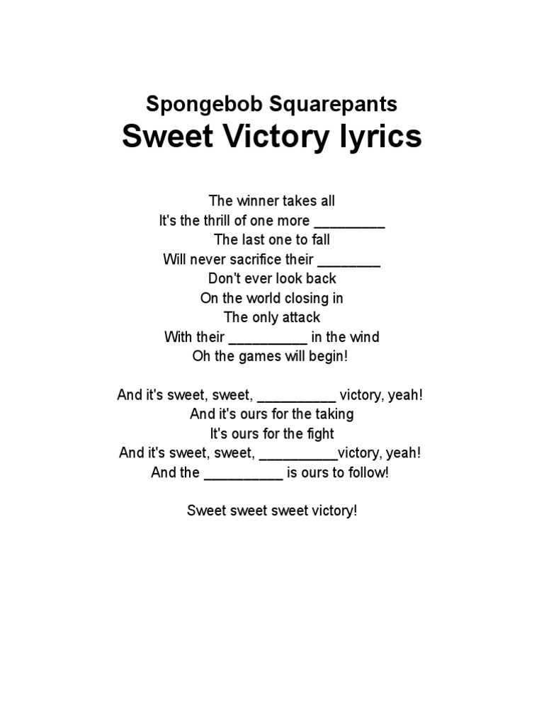 Sweet Victory Lyrics: Spongebob Squarepants | PDF