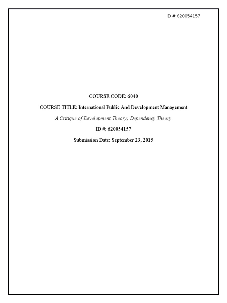 A Critique of Development Theory Depende | PDF | Modernization Theory ...
