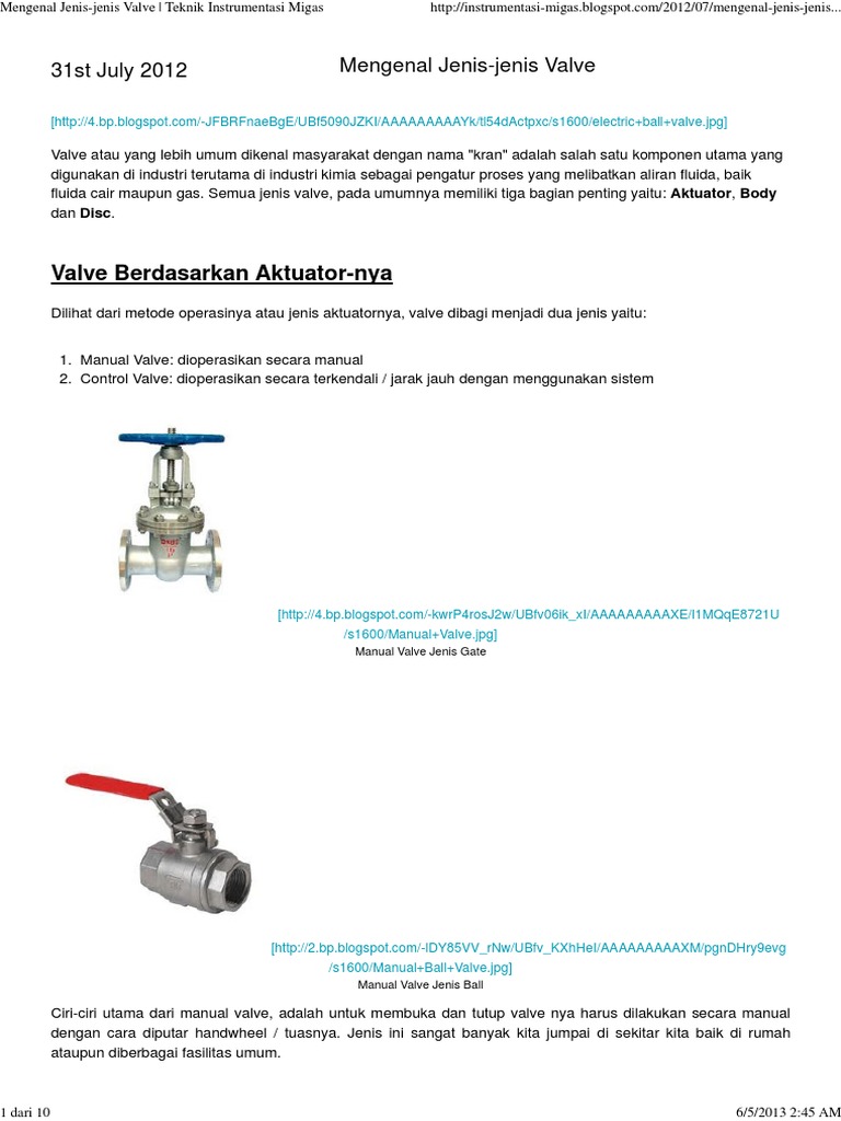 Mengenal Jenis-Jenis Valve - Teknik Instrumentasi Migas | PDF