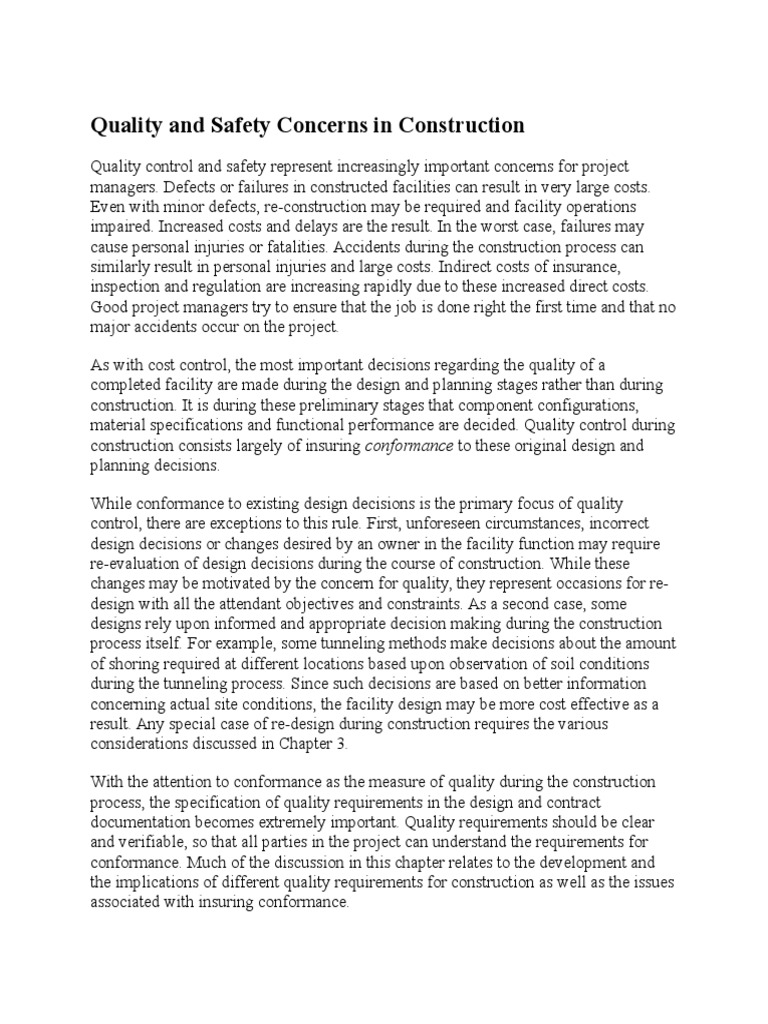 Quality and Safety Concerns in Construction | PDF | Occupational Safety ...