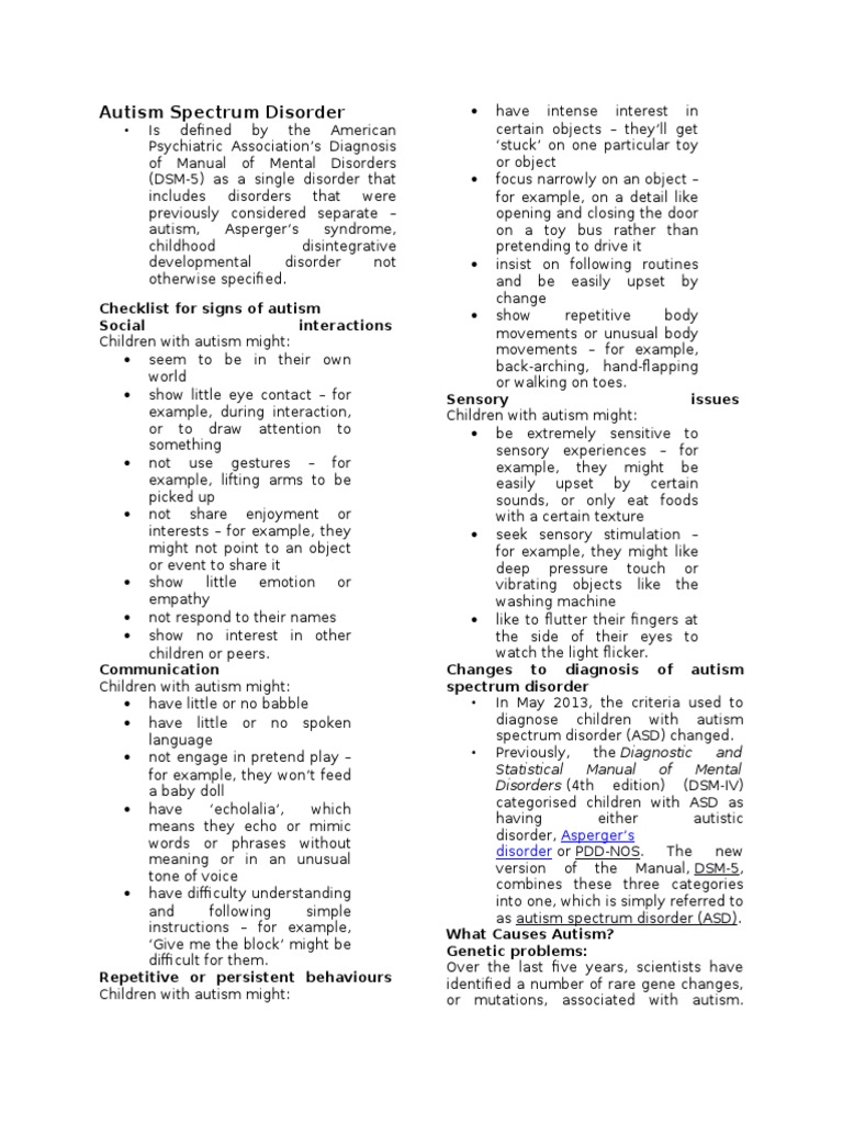 Autism Spectrum Disorder Hand Outs | PDF | Autism | Asperger Syndrome