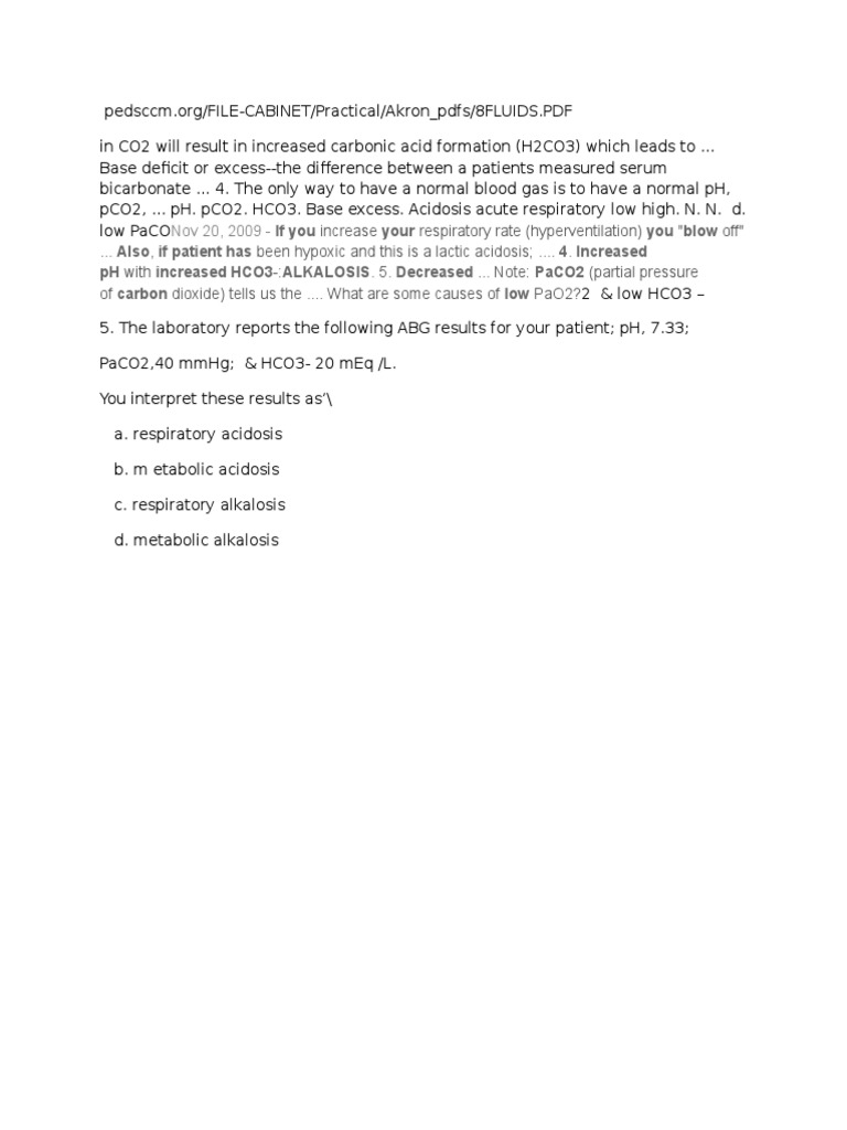 If You Your You Blow Also If Patient Has 4 Increased PH Increased Hco3 ...