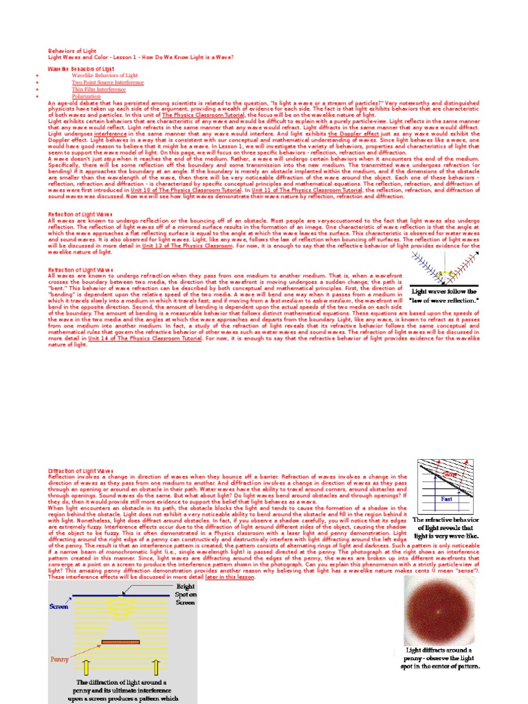 Behaviors of Light | PDF | Waves | Electromagnetic Radiation