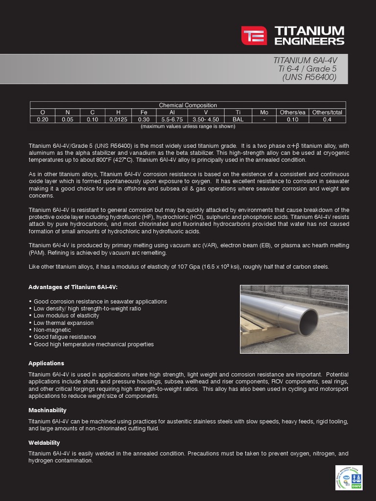 Overview of Titanium 6Al-4V Properties | PDF | Titanium | Building ...
