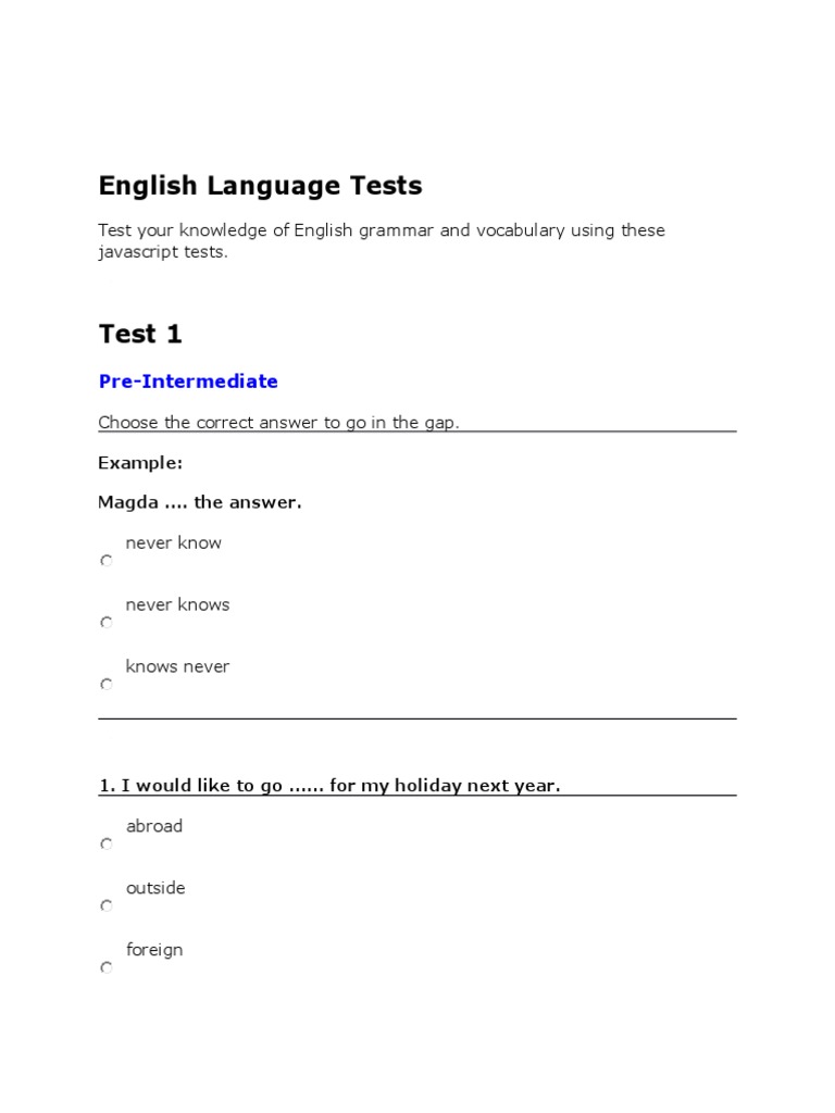 English Language Tests | PDF | English Language | Languages